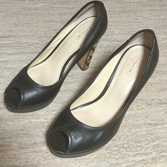 Coach | Shoes | Coach Breanna Open Toes Heeled Shoes With Monogram C ...